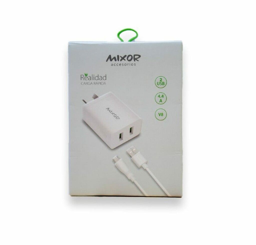 CARGADOR MIXOR 220V (MOD09) REALIDAD – 4.4A 2 USB + CABLE V8 – BLANCO ...