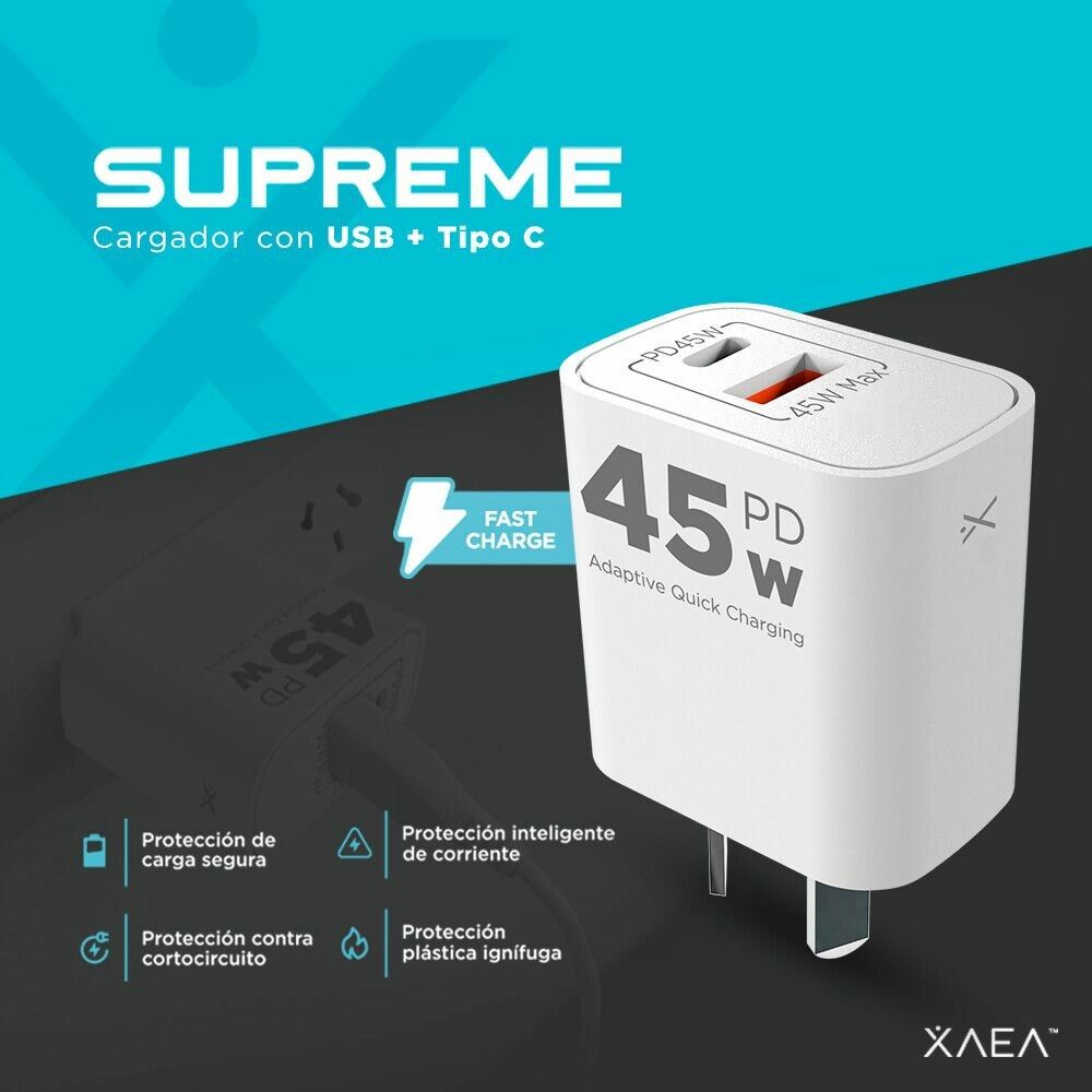 CARGADOR XAEA 220V SUPREME (MODX-004) 5A- 1USB + TIPO C – OneService